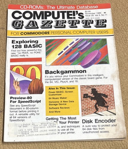 Commodore Users Compute!’s Gazette Magazine November 1985 Vic 20 64 128 ...