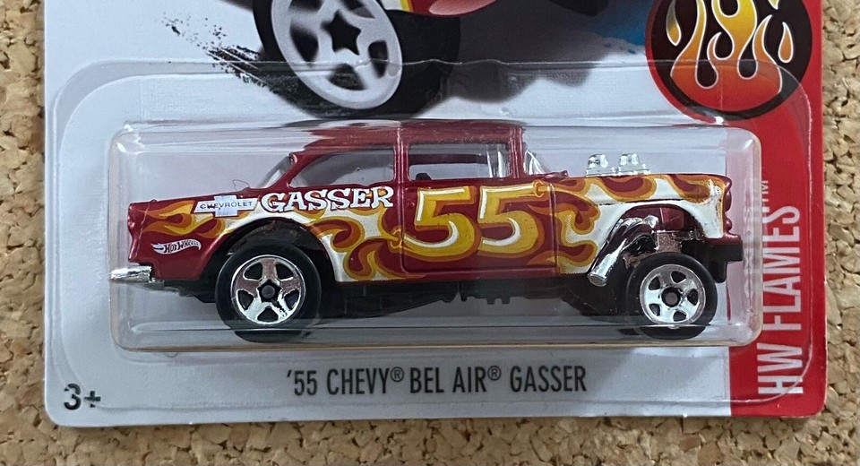 Hot Wheels 2016 Flames ‘55 Chevy Bel Air Gasser * Red * Super Fast Ship ...