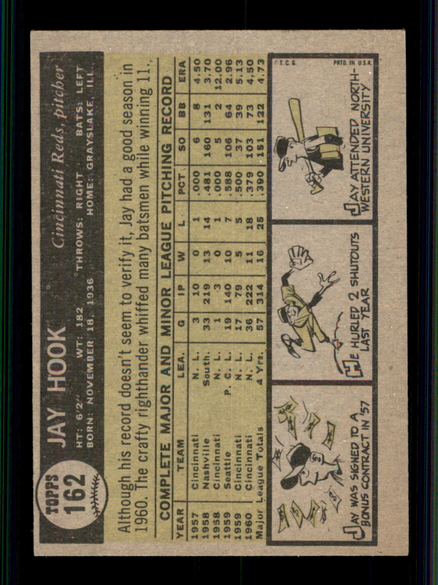 1961 Topps #162 Jay Hook - Crease Free | eBay