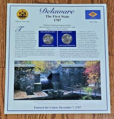 Delaware "First State" 1787 Statehood Quarter Dollars Panel Coin/Stamp ...