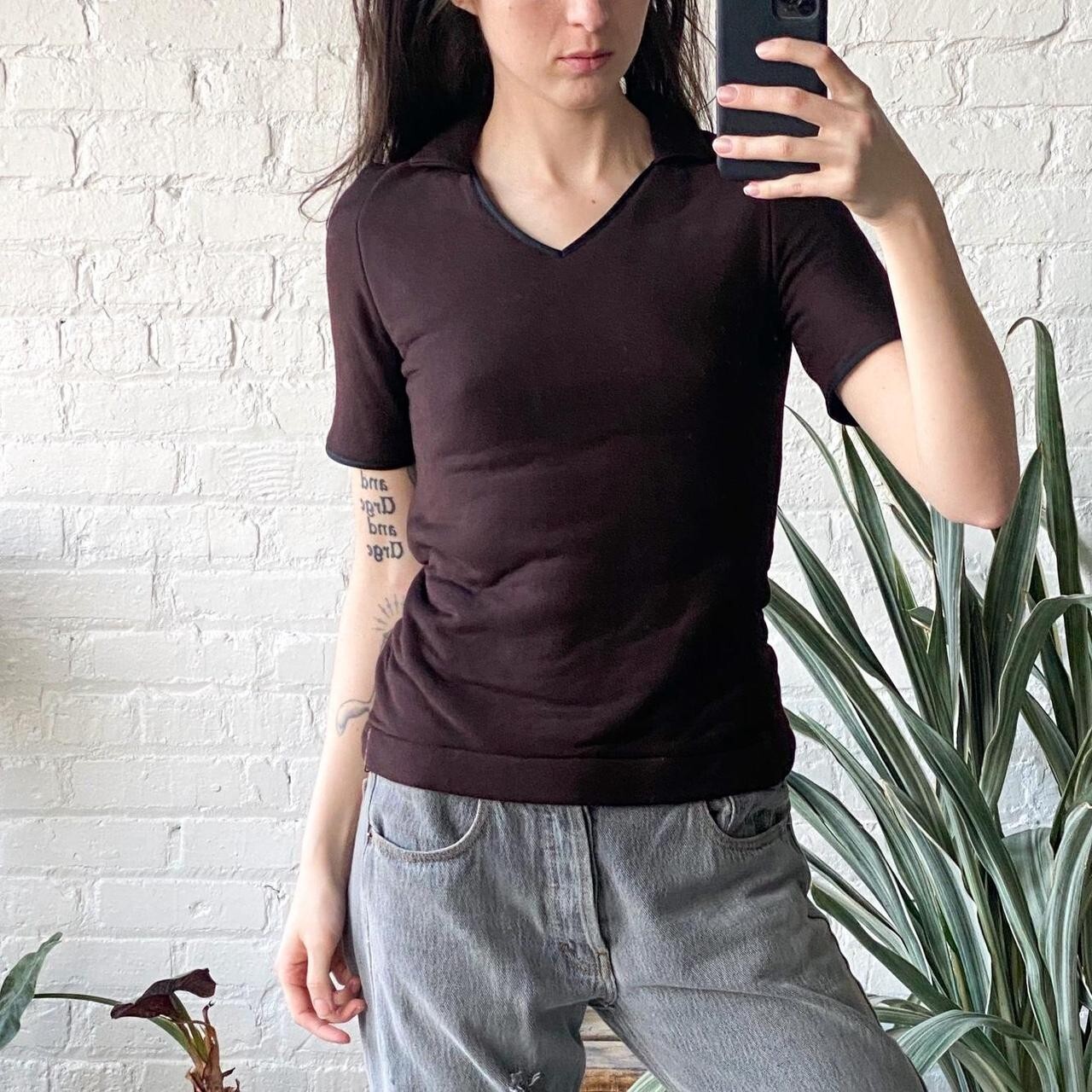 Fendi vintage 90s deadstock/NWT brown puffed polo sz … - Gem