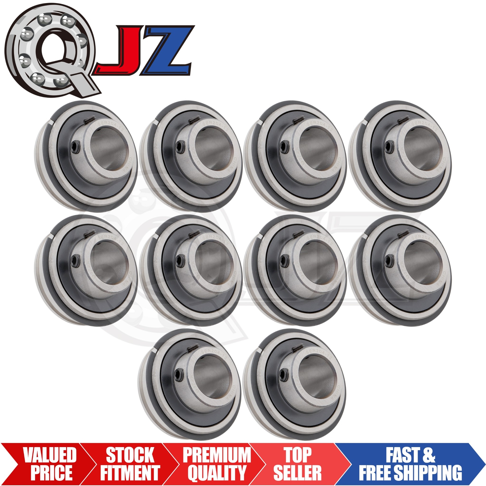 [Qty.10] New SER204-12 Insert Ball Bearing w/ Snap-Ring [3/4" Bore x 1. ...