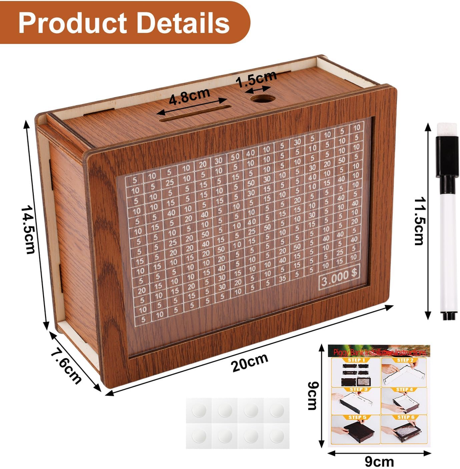 Cash Vault Wooden Savings Box Wooden Cash Saver Money Saving Box With ...