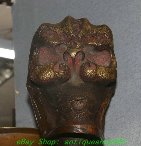 10.2''Old Tibet Buddhism Incense Ash Gold Skeleton Devil Skull Head ...