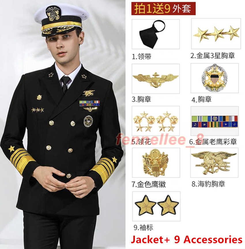 U.S. Navy Admiral Captain Officer Uniform Double-breasted Jacket Pants ...