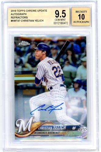 2018 Topps Chrome Update Autograph Refractors Christian Yelich BCG 9.5 ...