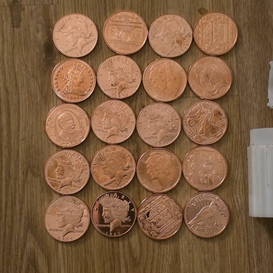Lot of 20 1 OZ MIXED DESIGN COPPER ROUNDS - .999 FINE COPPER - BULLION ...