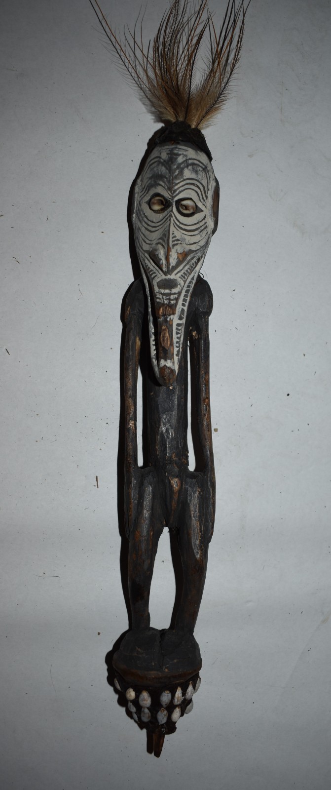 PAPUA NEW GUINEA SPIRIT FIGURE, SHELL EYES, tooth in base 14" 1900S ...