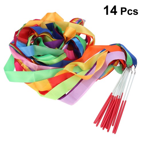 14pcs Ribbon Rhythmic Ribbon Stick Gym Ribbon Rod Twirling Ribbon Wand ...