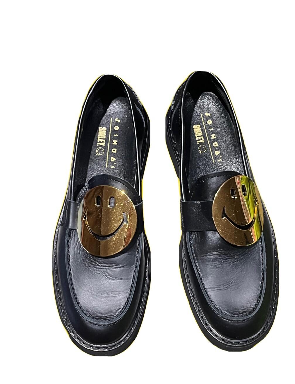 BNIB Smiley X Joshua Sanders Black Leather Loafer with Gold Smiley Size ...
