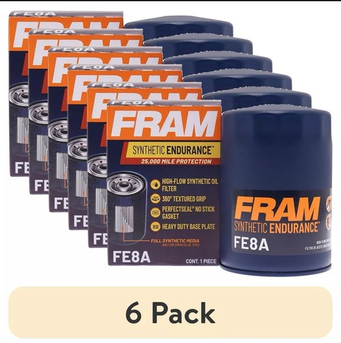 6 Pack FRAM Synthetic Endurance Premium Oil Filter, FE8A, 25K Mile ...