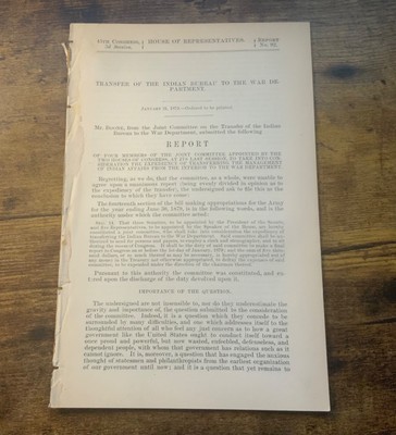 Antique 1879 Government Report Transfer of Indian Bureau to War ...