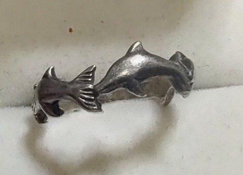 REAL Sterling silver swimming dolphins band ring size 61/4 Made by FAS ...