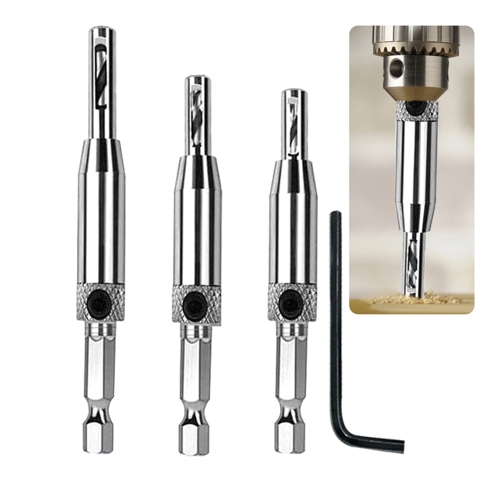 3pcs Hinge Drill Bit Furniture Cabinet Hex Shank Home Improvement With ...