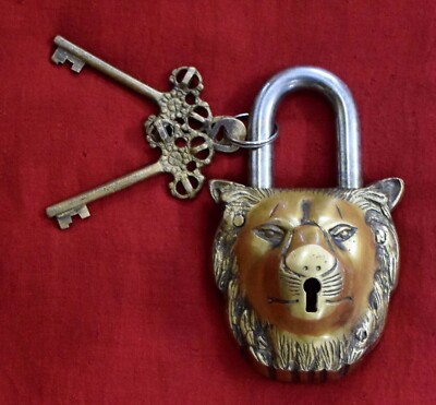 Lion Head Shape Gate Lock With Key Solid Brass Home Safety Door Decor ...