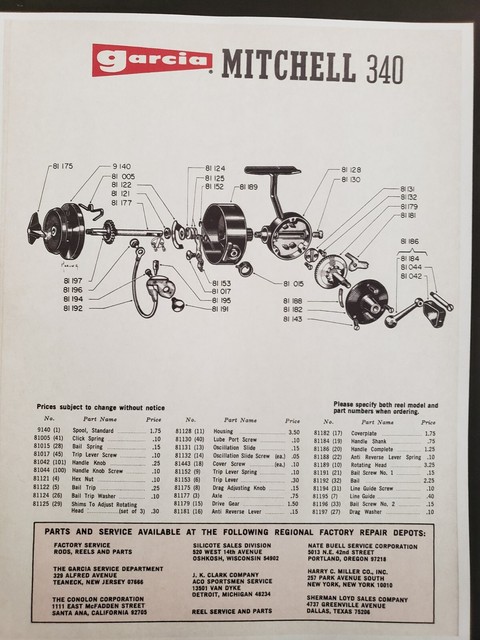 Garcia, Mitchell "8x10 Copy" Schematic for # 340 Fishing Reel | eBay