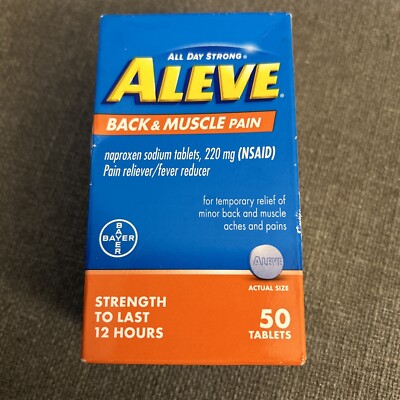 New Aleve Naproxen Sodium Back and Muscle Pain Tablet 50 Count Exp 05/ ...
