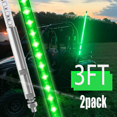 2Pack 3ft Green Lighted LED Whip Light Antenna Flag Pole For UTV ATV ...