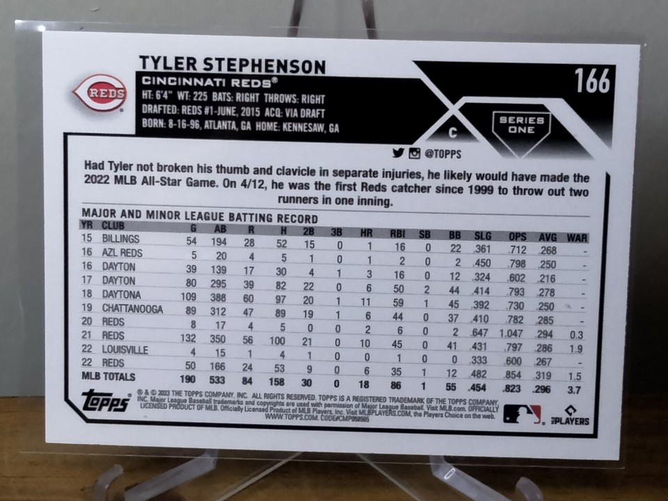 TYLER STEPHENSON 2023 Topps Series One Baseball #166 Cincinnati Reds ...