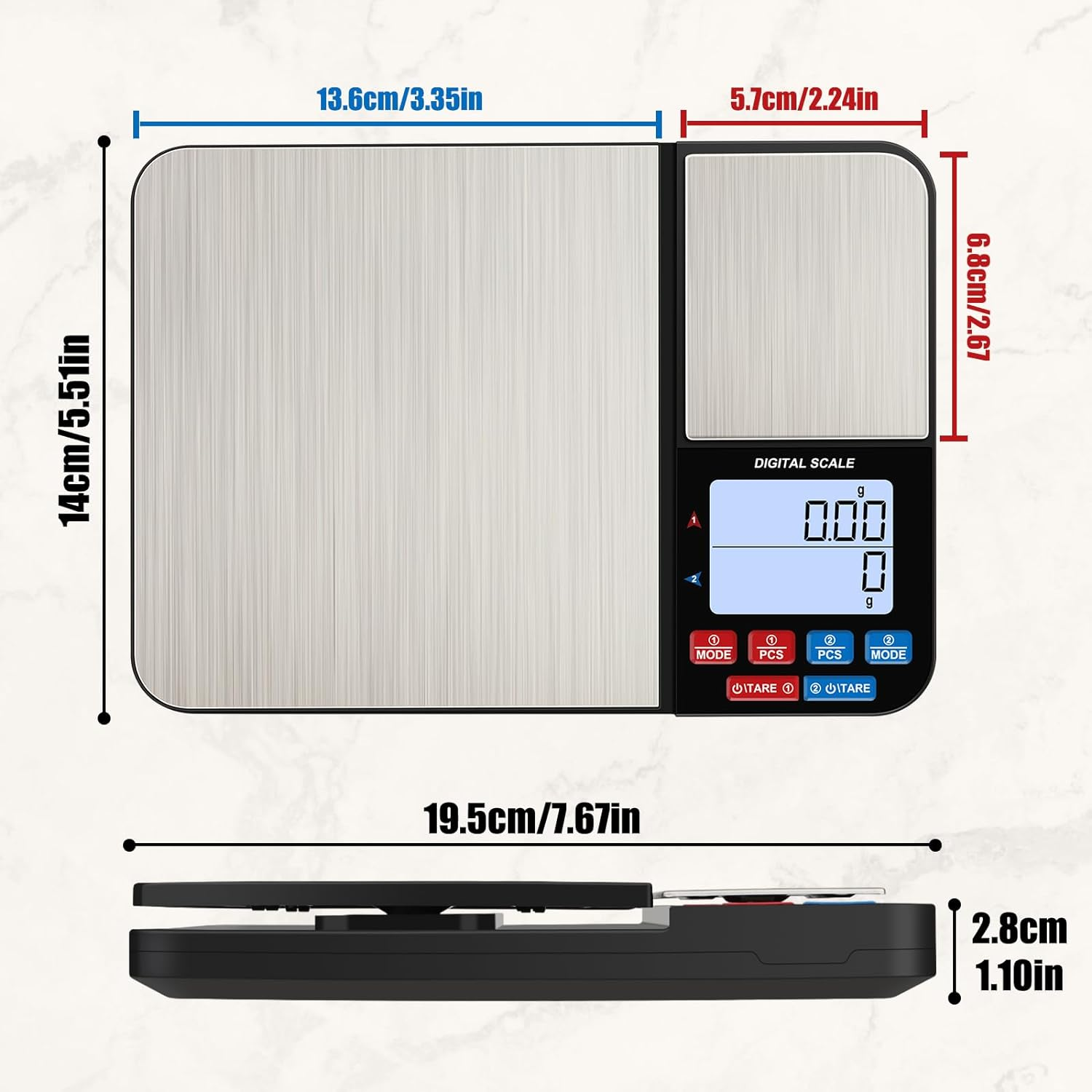 22Lb Dual Platform Digital Kitchen Scale, ® Stainless Steel Food Scale ...