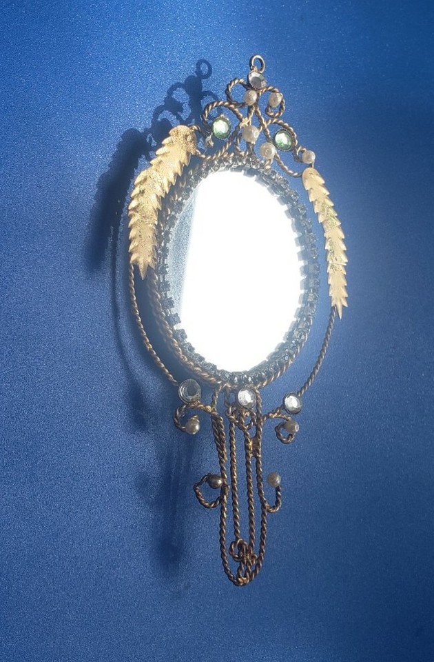 Vintage Gold Tone Victorian Compact Hand Held Mirror with Faux Stones ...