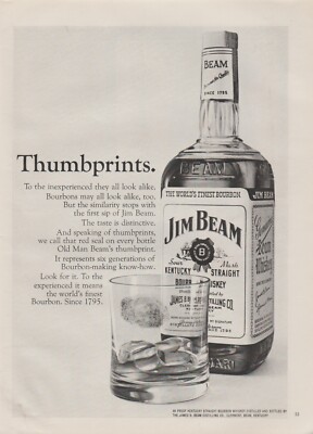 1967 Jim Beam Bourbon Whiskey - "Thumbprints" - Bottle, Glass - Print ...