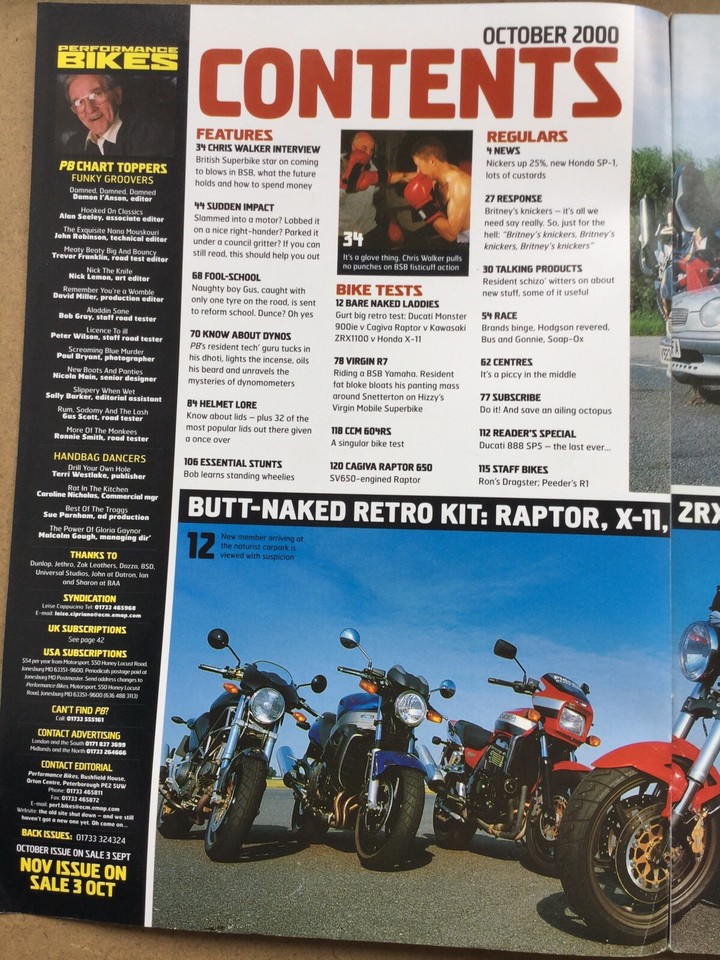 Performance Bikes Magazine - October 2000 - Raptor v X-11 v M900ie v ...