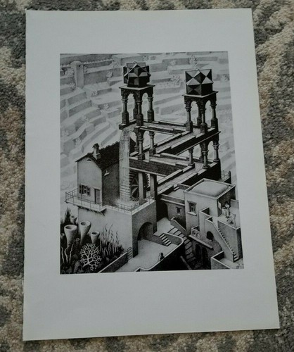 WATERFALL Perpetual Motion WATER FLOWING UPWARD Modern Art M C Escher ...