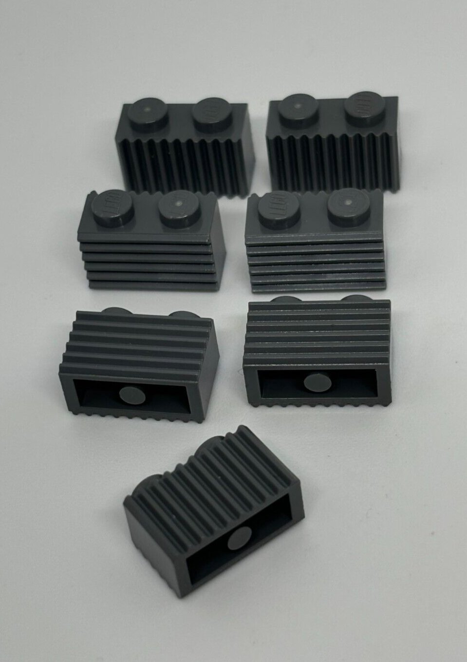 7 x LEGO 2877 Brick Modified 1x2 with Grille / Fluted Profile Dark ...