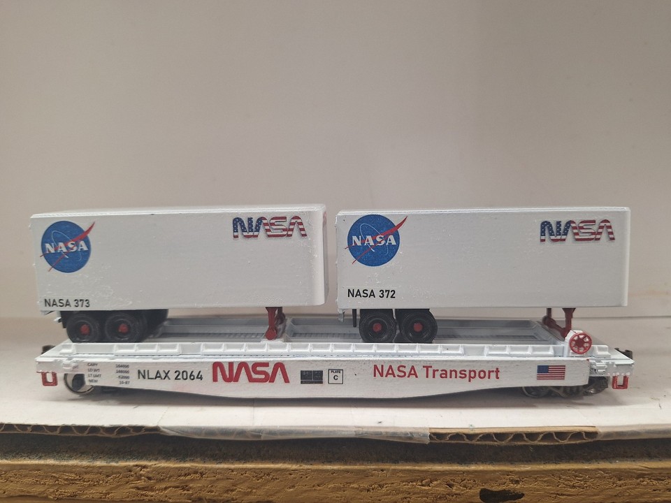 AHM 50FT HO CUSTOM NASA FLAT CAR AND TWIN NASA TRAILERS | eBay