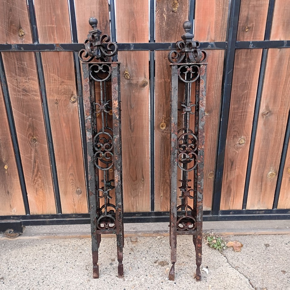 Pair 2 Antique Iron Fence Gate posts 45" x 6" Cast Wrought Garden ...