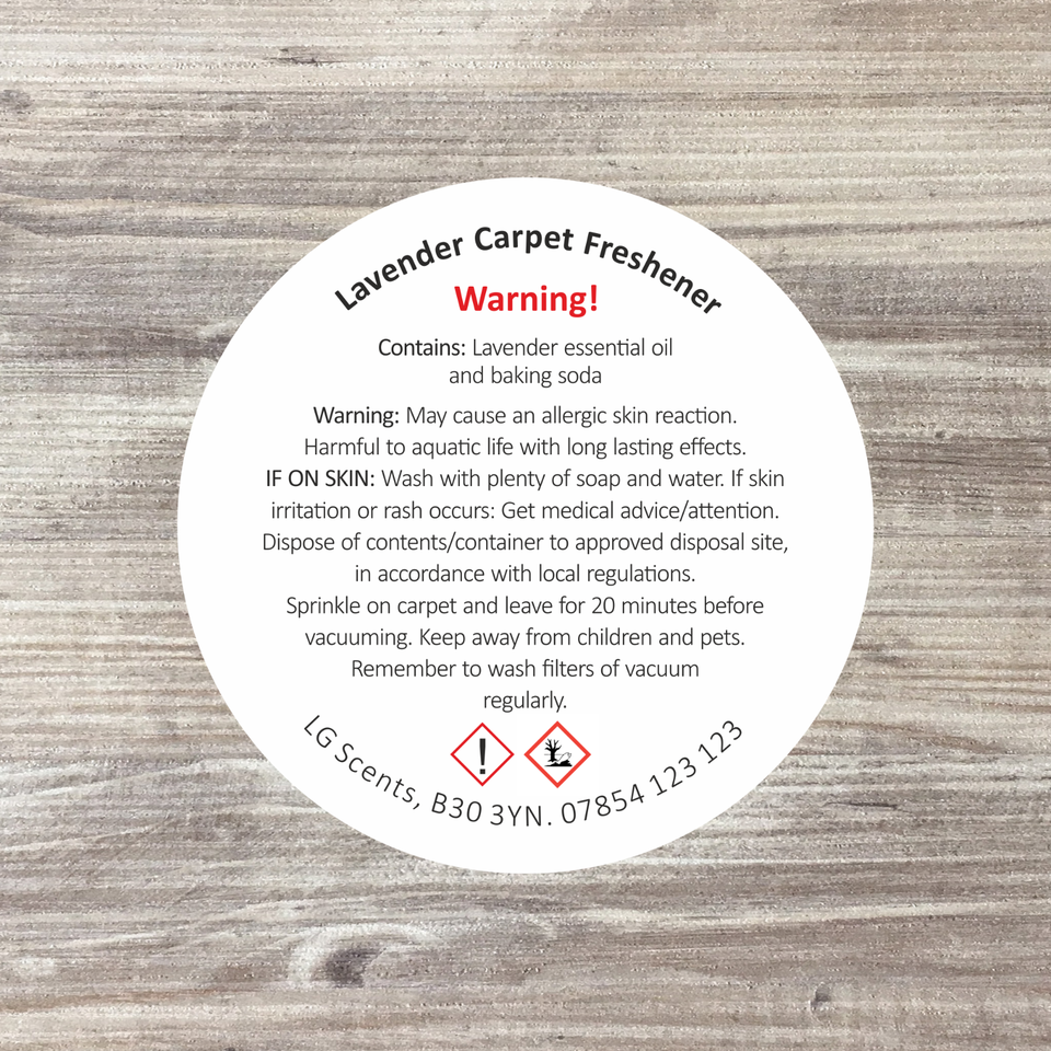 35 x Personalised CLP Labels, Carpet Freshener Warning Labels, Wax ...