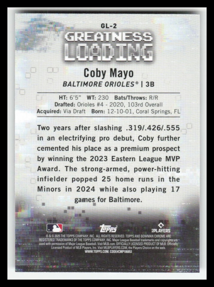 2025 Bowman Chrome Greatness Loading #GL2 Coby Mayo | eBay