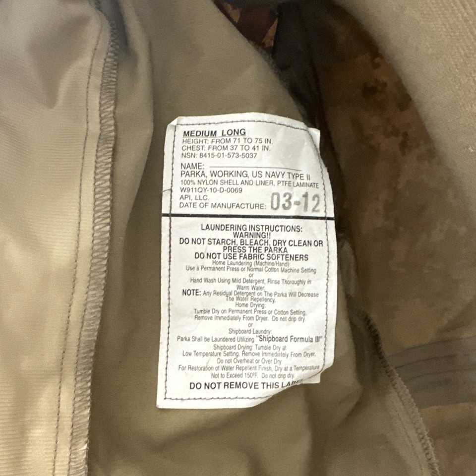 USGI US Navy GORETEX NWU Type II Desert Digital Parka Wet/Cold Medium ...