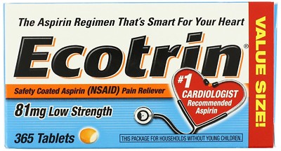Ecotrin Safety Coated Aspirin 81mg Tablets Low Strength Minor Pain ...
