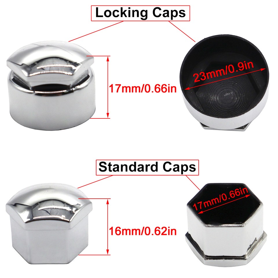 17mm Car Wheel Nut Lug Hub Covers Caps Screw Studs Decoration Chrome ...