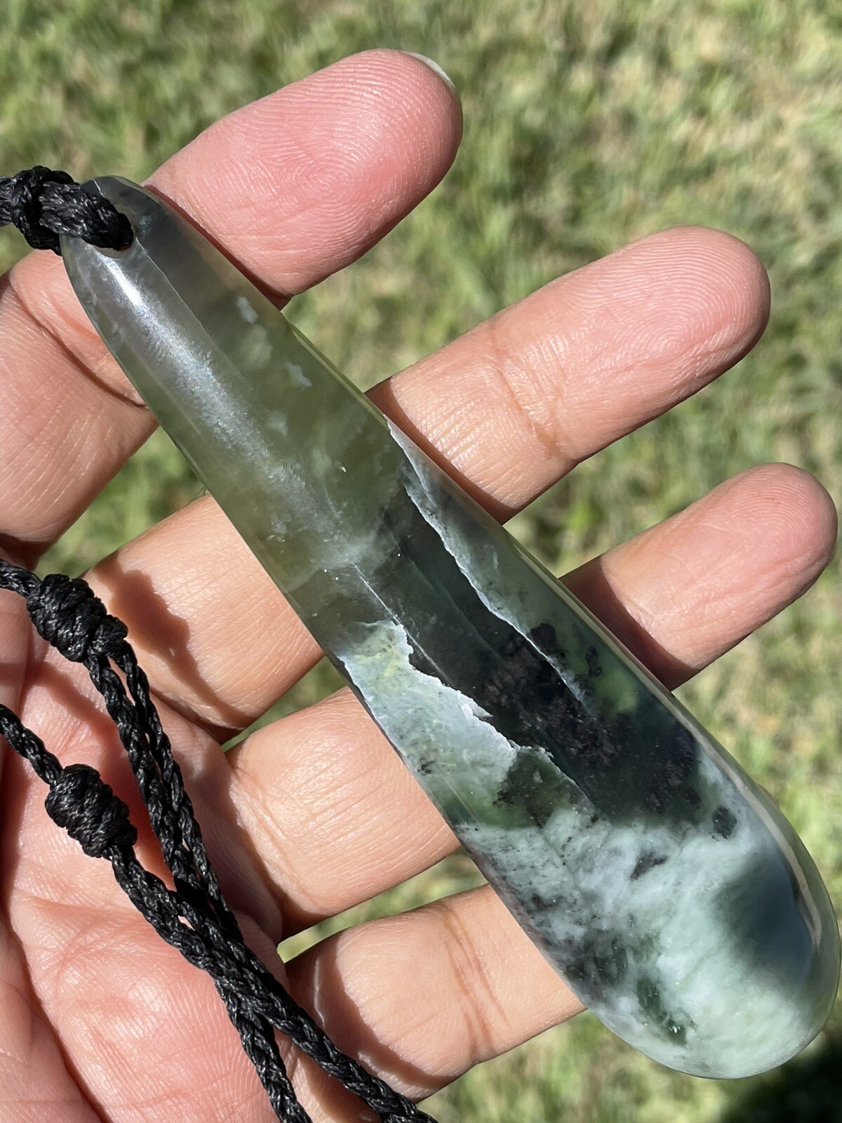 110mm NZ BOWENITE Maori Greenstone Pounamu RAREST WHITE JADE V BIG KURU ...