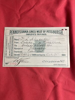 Pennsylvania Railroad West of Pittsburgh 1890 Employee Pass(Blue) | eBay