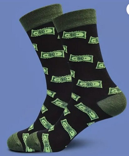 Money Dollars Theme Print Mens Breathable Crew Socks NEW Size 6-10 ...