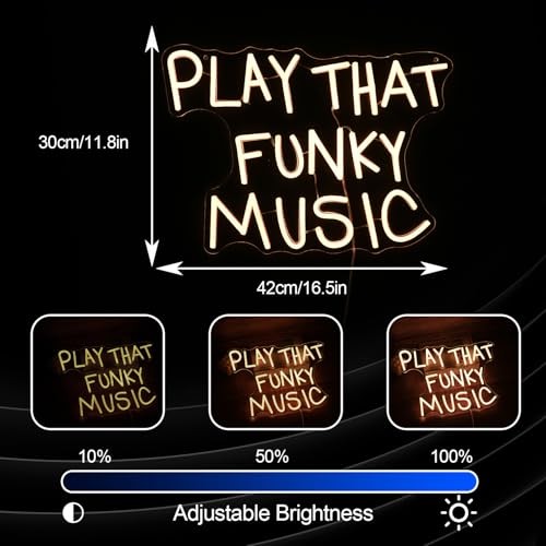 Play That Funky Music Neon Sign Dimmable Switch USB Powered Letters ...