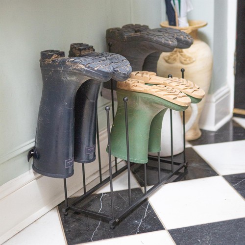 1x Black 6 Pair Steel Wellington Boot Rack Welly Walking Shoe Holder ...