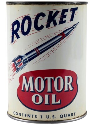 Rocket Motor Oil Can Shaped DIECUT NEW Sign 18" Tall USA STEEL | eBay