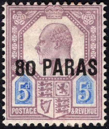 BRITISH LEVANT: 1902-05 80pa on 5d Dull Purple & Ultra Sg 9a MM Cat £ ...