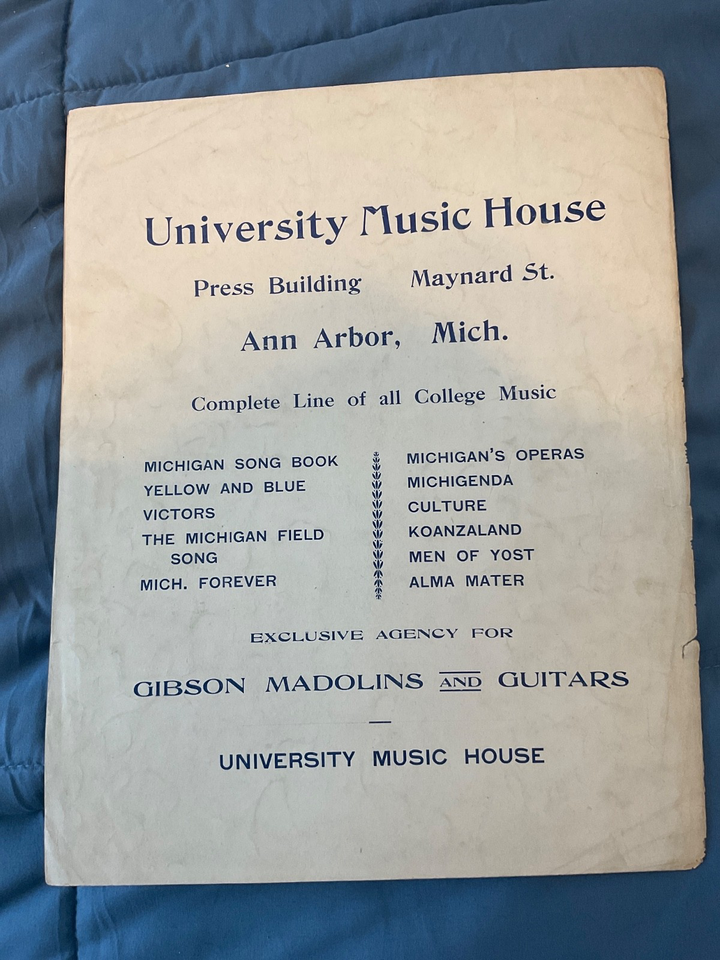 1910 University Michigan Football Sheet Music Ferry Field Michigan ...