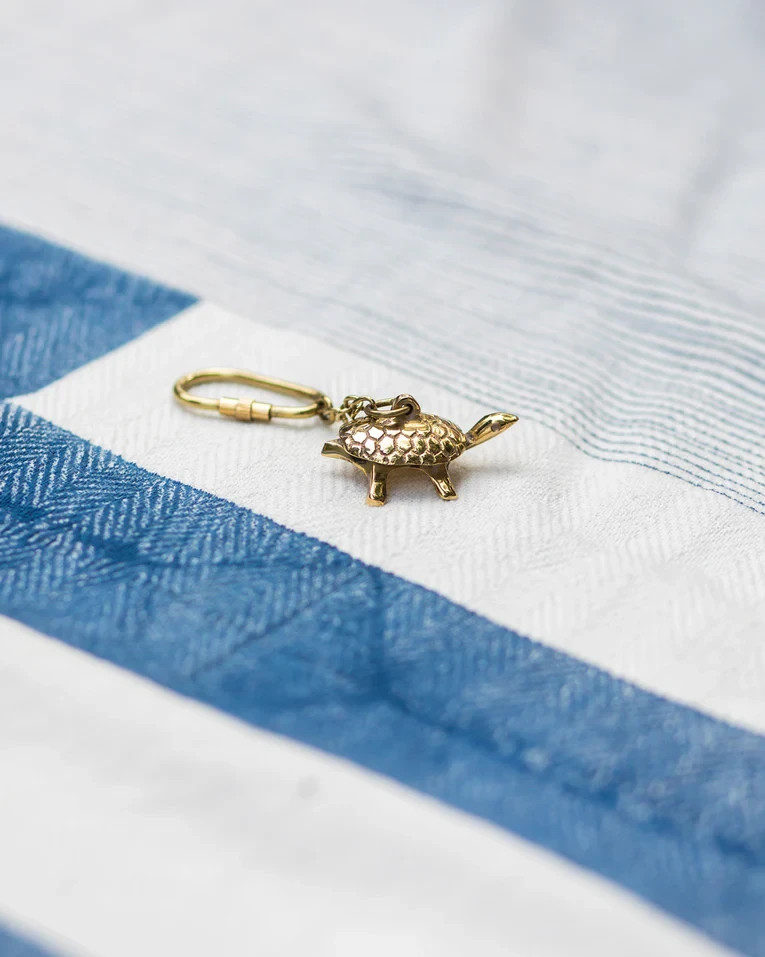 Brass Turtle Keychain Tortoise Lucky Charm Animal Key Ring Vintage Gift ...