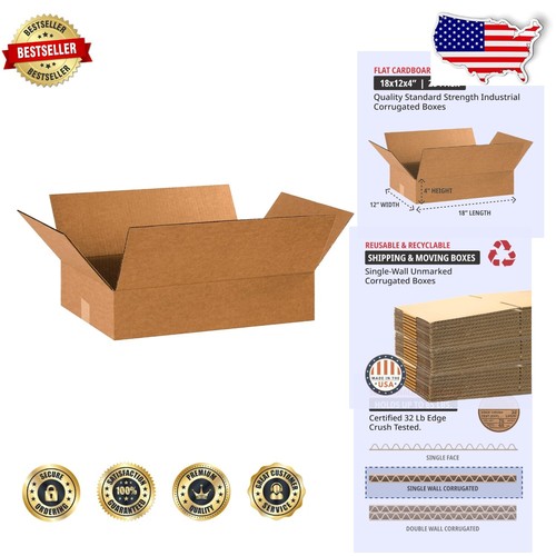 18x12x4 Heavy-Duty Flat Corrugated Boxes | Eco-Recyclable & Strong for ...