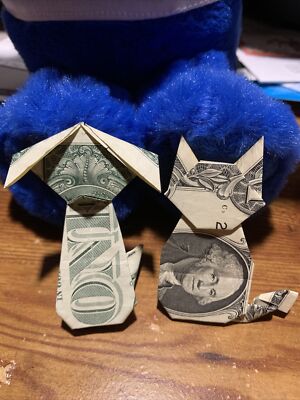 2pc-Money Cat Dog Origami $1 Dollar Bill folded 💝 Animal Love - | eBay