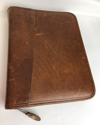 VTG Day-Timer Brown Leather 7-Ring Planner Binder Zip Around 10.5"x8 ...