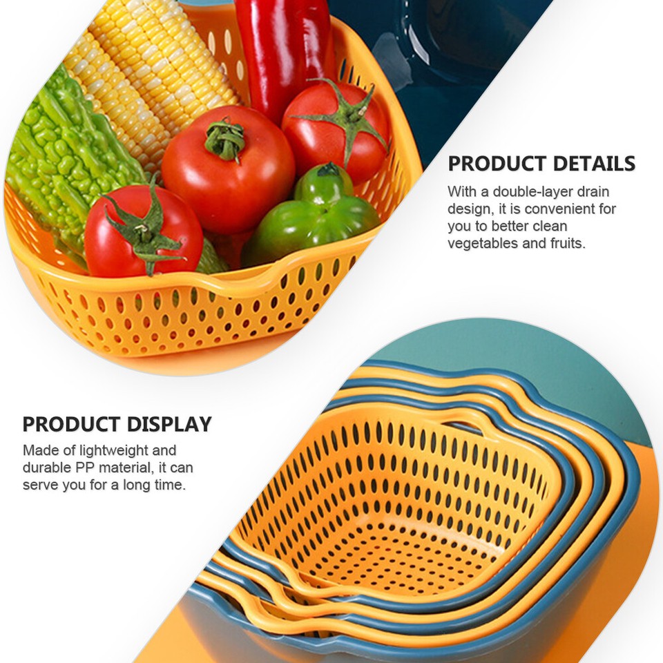 1 Set Double Layer Large Drainer Practical Kitchen Vegetable Washing ...