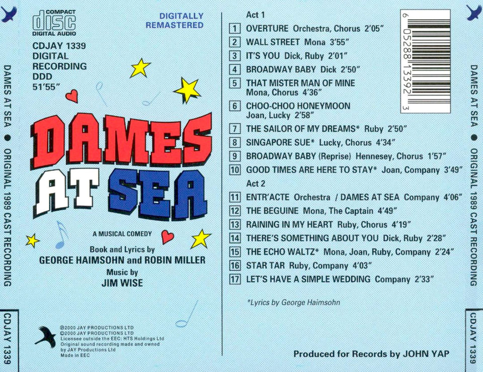 "DAMES AT SEA" 1989 Cast Recording (CD 2000) Jay Productions 17-Tracks ...